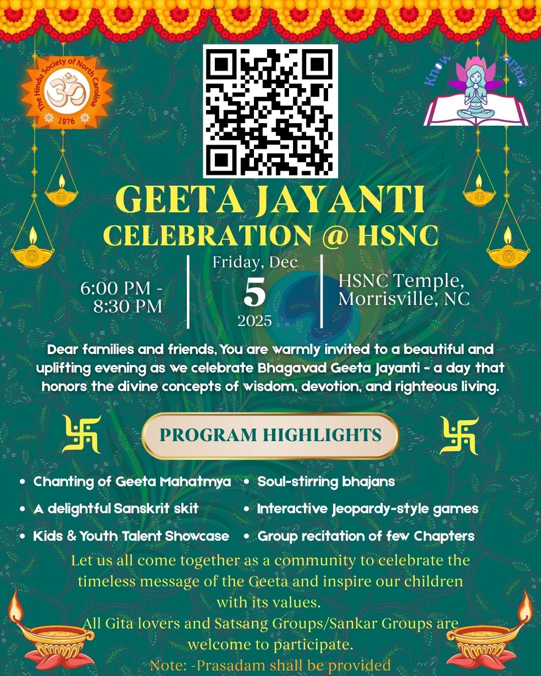 GEETA JAYANTI CELEBRATION @ HSNC – The Hindu Society of North Carolina